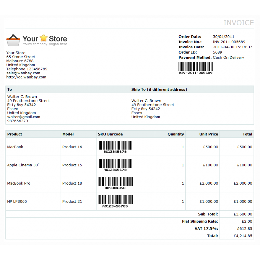 Invoice Enhancer (OpenCart Addon)