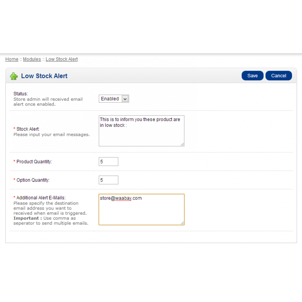 Low Stock Alert (OpenCart Addon - vQmod)